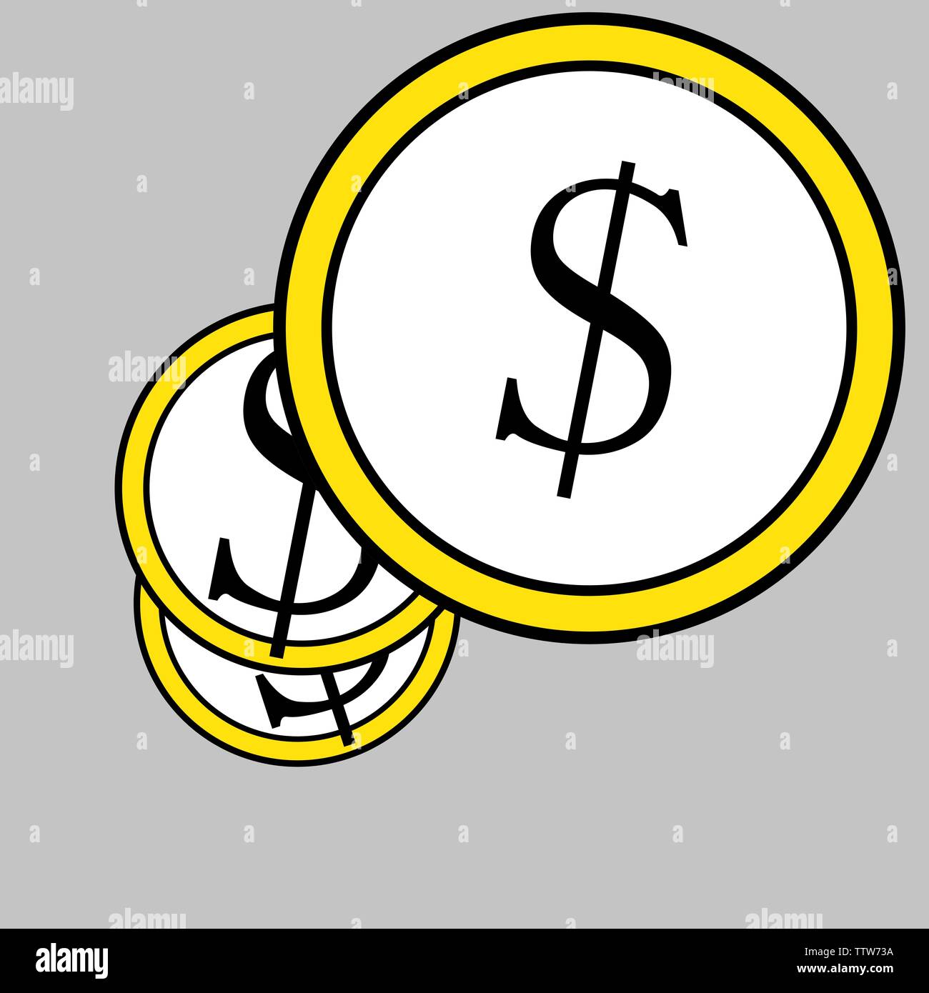 Illustration de l'argent des pièces avec le signe du dollar ou un ...