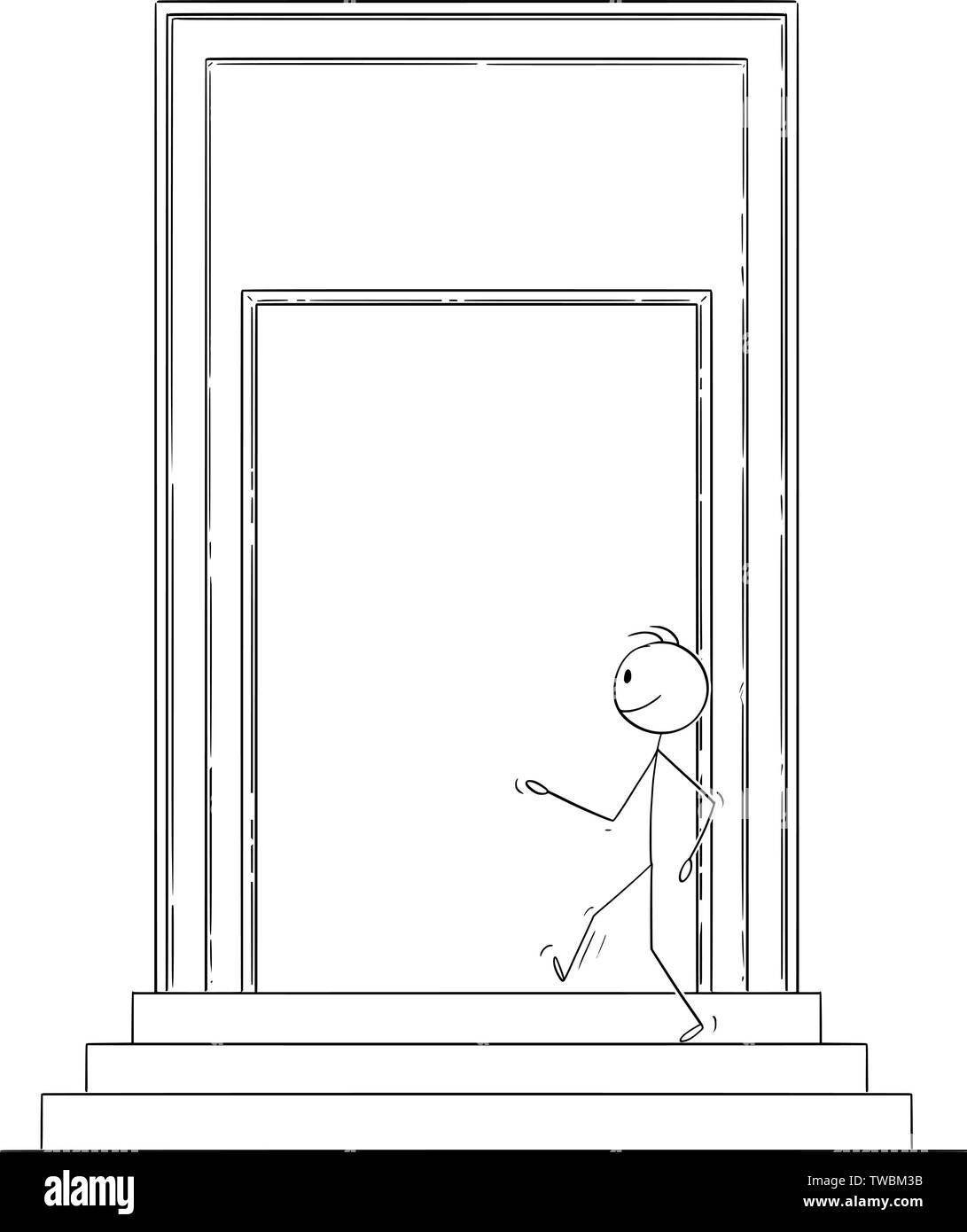 Cartoon man entering door illustration Banque d'images détourées - Alamy