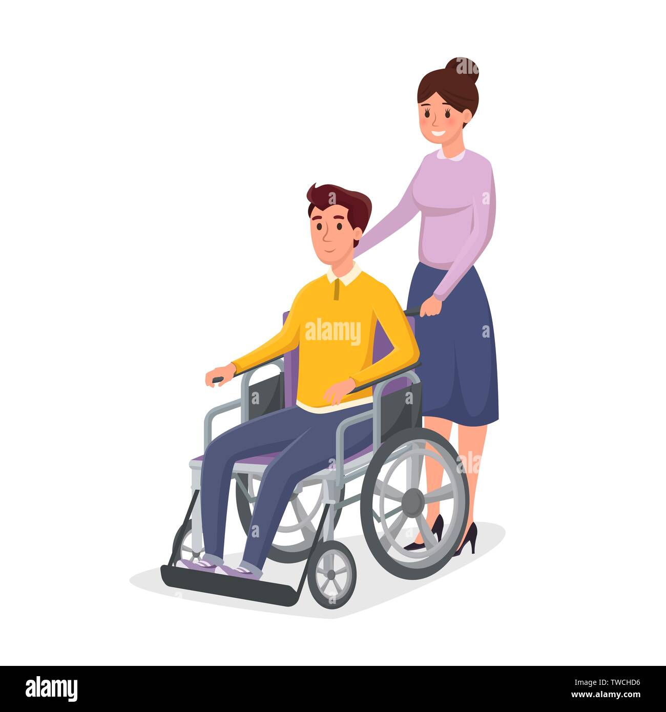 Aider les personnes handicapées personne vector illustration. Femme, l ...