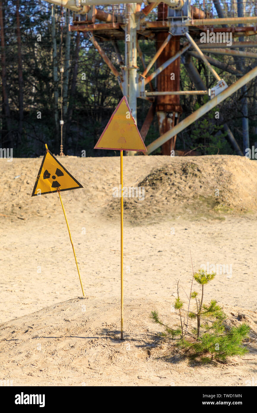 L'Europe de l'Est, l'Ukraine, Pripyat, Tchernobyl. Panneau indiquant la ...