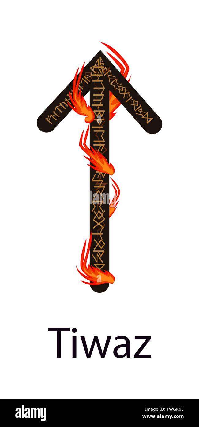 Teiwaz Rune. Projection verticale.scandinaves. Runes élément feu, la ...
