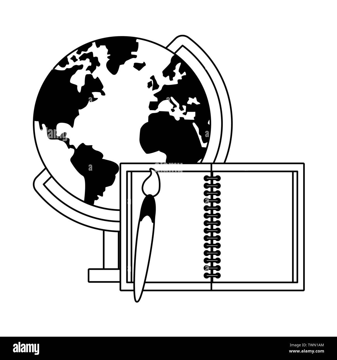 Retour à l'éducation scolaire dessins animés en noir et blanc Image ...