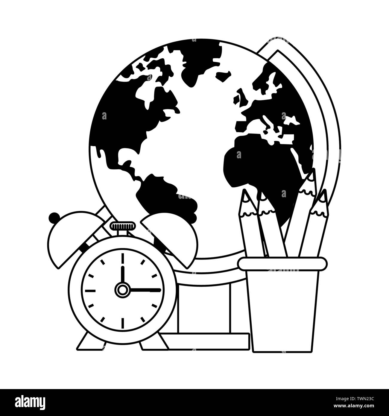 Retour à l'éducation scolaire dessins animés en noir et blanc Image ...