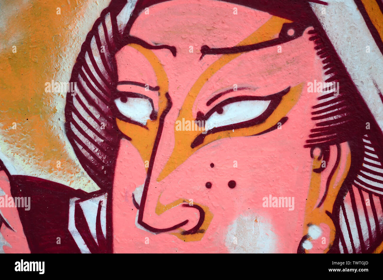 Fragment de graffiti street art couleur peintures avec les contours et ...