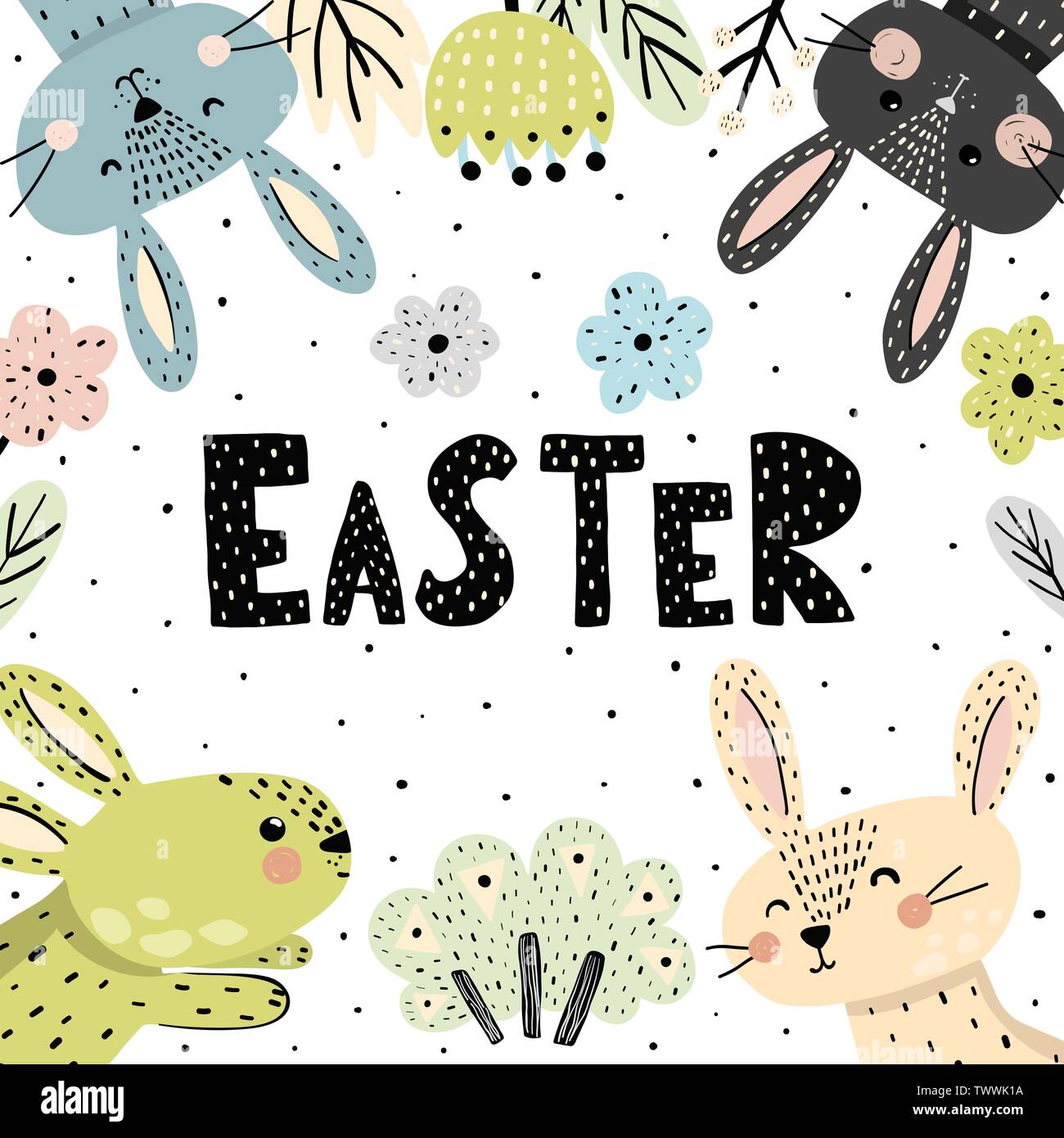 L'affiche de Pâques ou de la carte d'objets de lapins. Vector ...