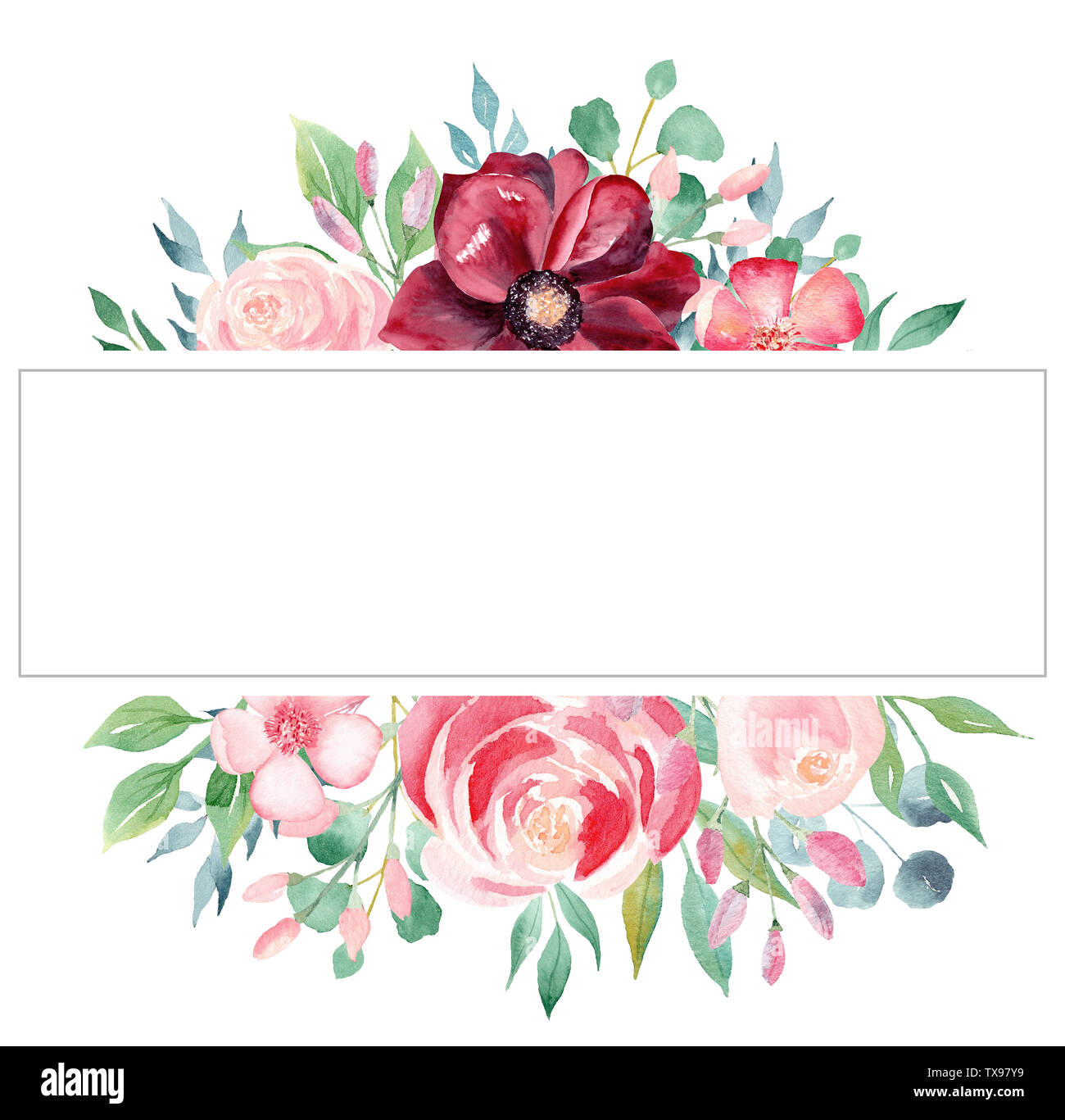 Aquarelle fleurs faites à la main frame raster modèle. Des fleurs en ...