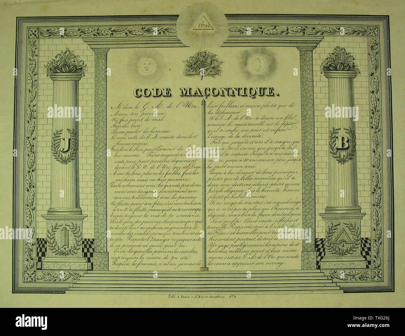 A. Patin 1er tiers du 19e siècle code maçonnique (29 cm x 37,5 cm ...