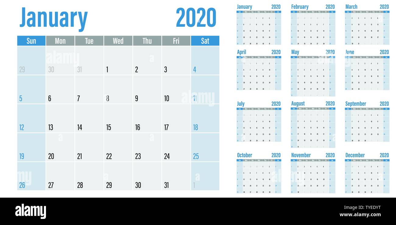 Planificateur de calendrier 2020 illustration vecteur modèle tous les ...
