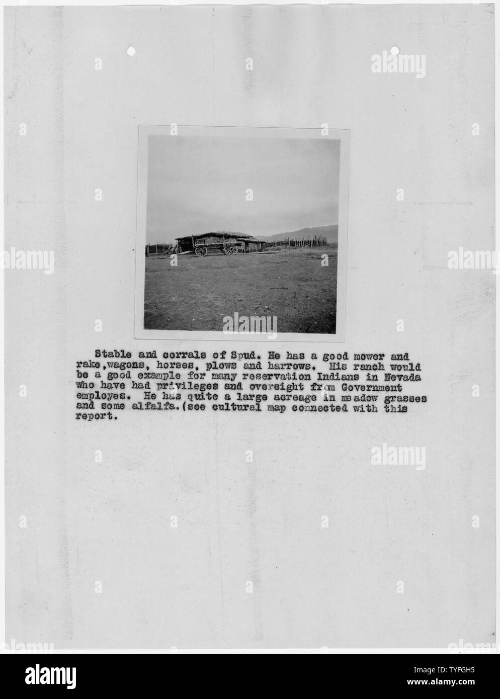 Photographie, avec légende, de stable et des fascines de Spud ...