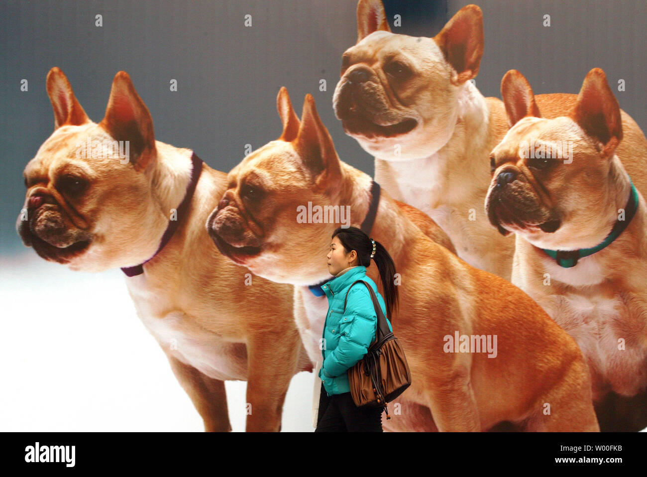 Une femme passe devant une affiche de Chinois le Carlin, symbolisant la ...