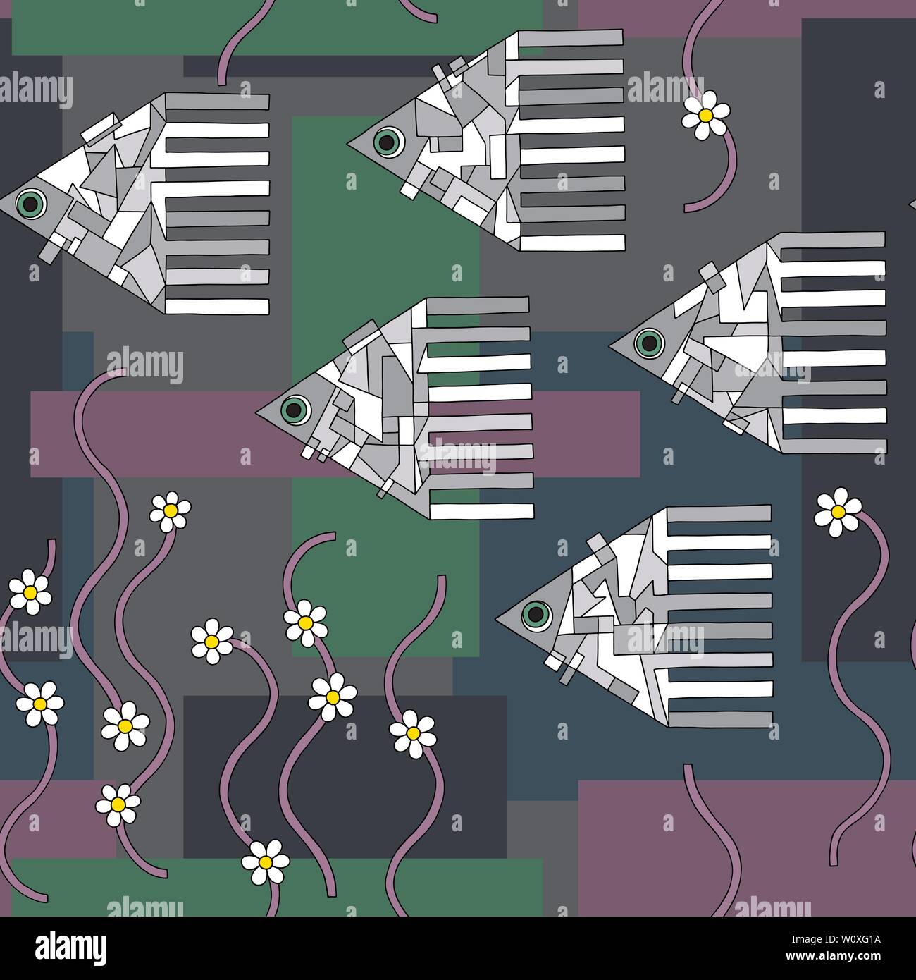 Hand drawn seamless vector poissons pattern. Résumé Contexte Les ...