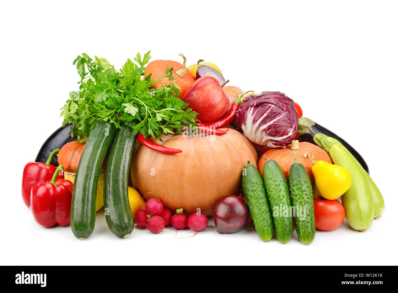 Grande collection de fruits et légumes utiles isolé sur fond blanc. Vue ...