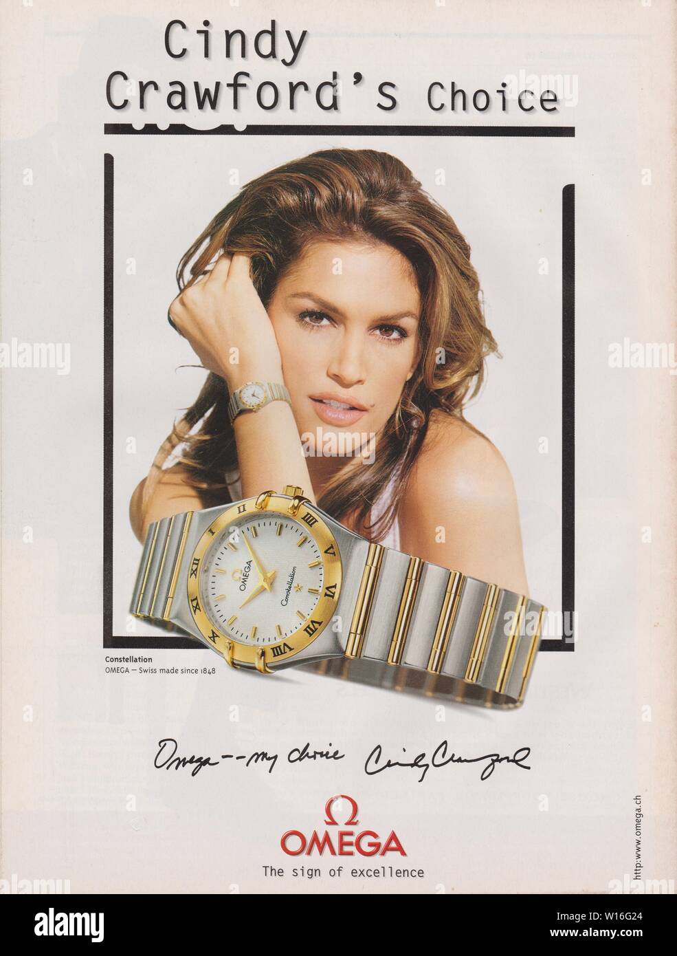 Affiche publicitaire de OMEGA watch Magazine, 1997, Cindy Crawford's ...