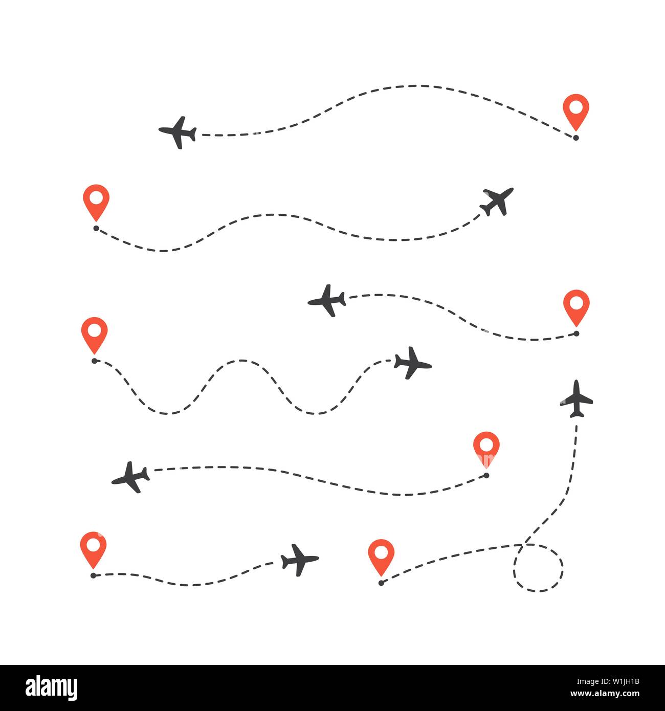 Ensemble d'avion différents itinéraires. Les lignes de route plane ...