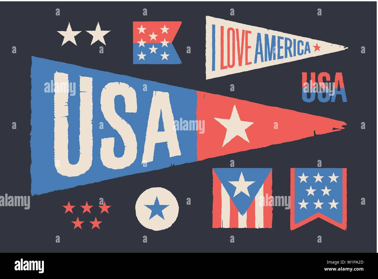 Symboles jeu USA. Retro Vintage drapeau graphique, pennant Image ...