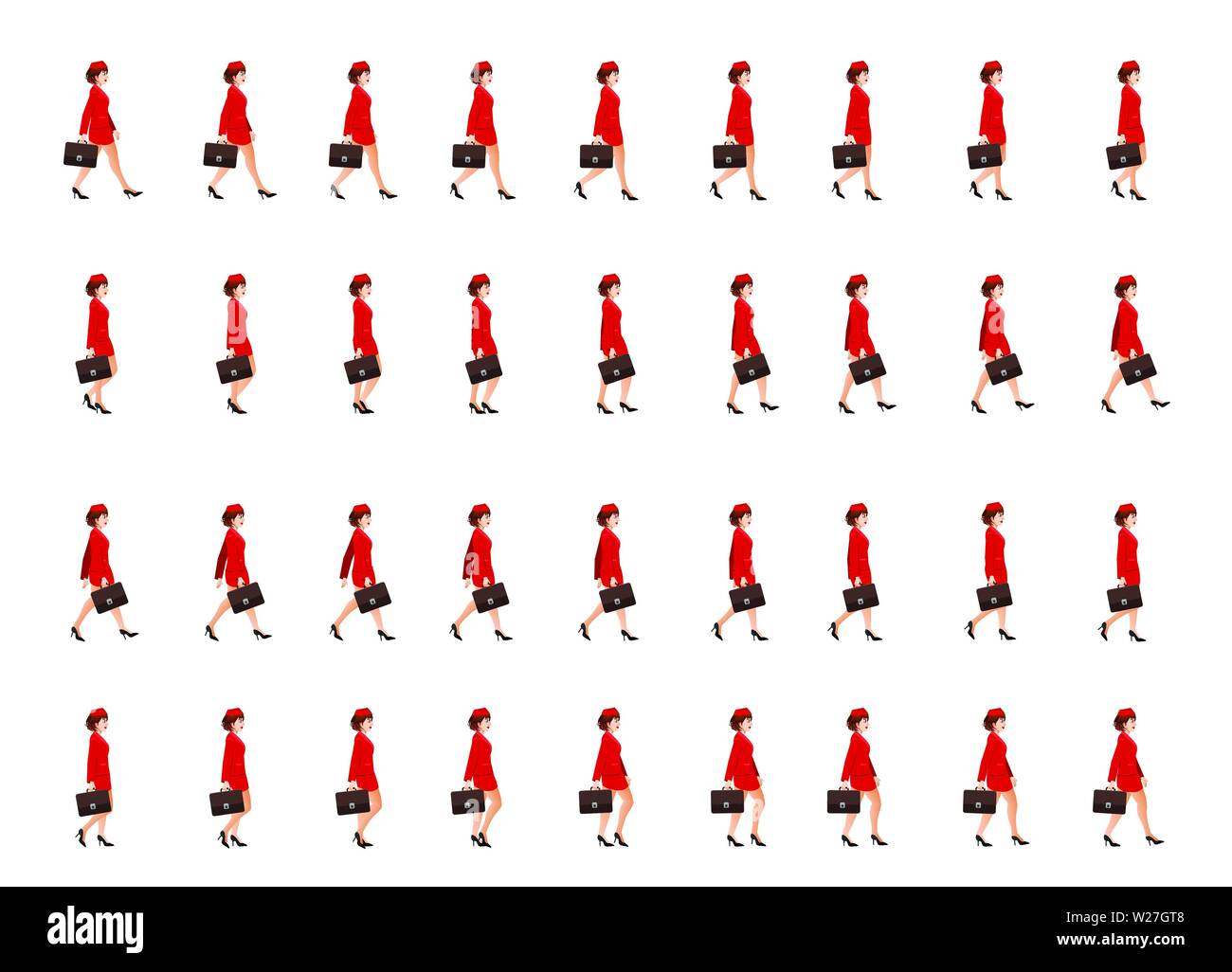 Sprites d'animation de cycle de marche fille, vecteur de feuille d ...