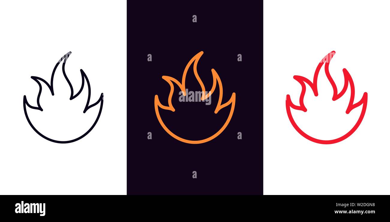 L'icône feu avec différentes épaisseur de trait, à la flamme. Ensemble ...