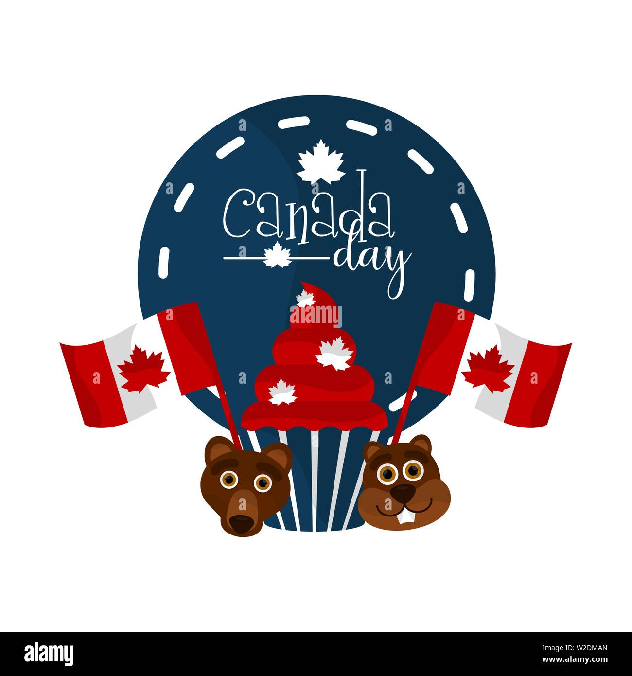 L'étiquette de la fête du Canada avec un castor et l'ours avatar, une ...