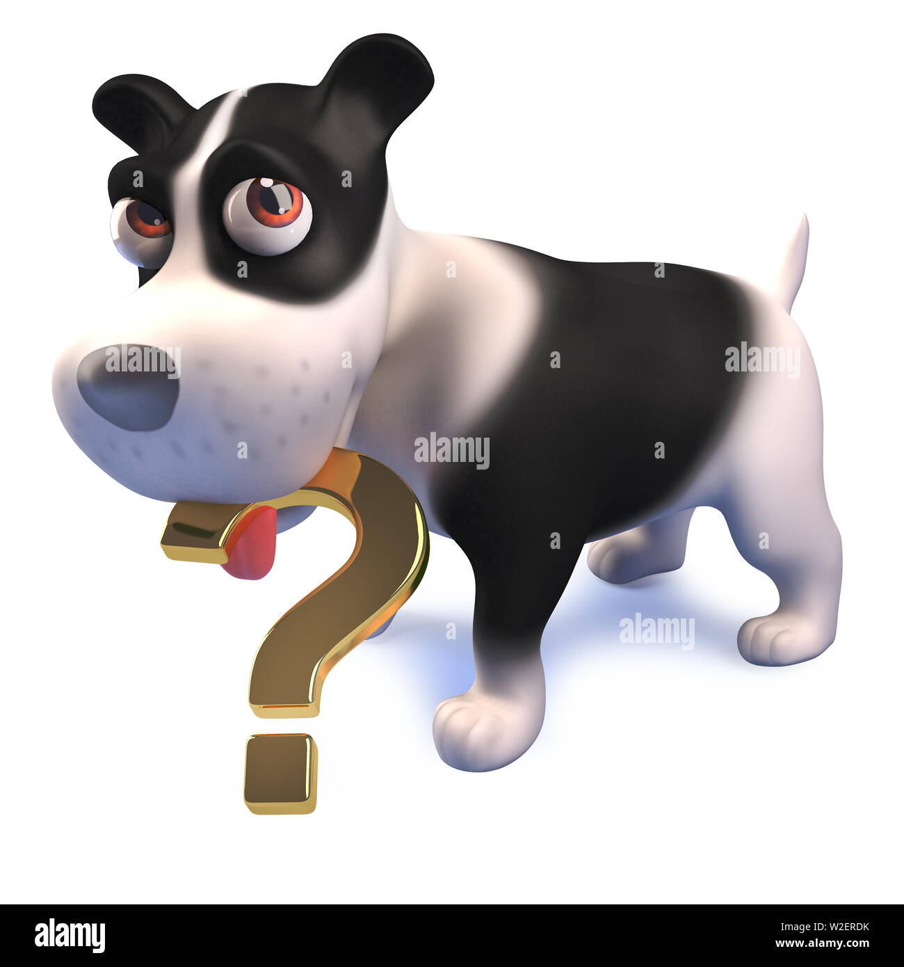 L'image rendue d'un drôle de dessin animé 3d chien noir et blanc tenant ...