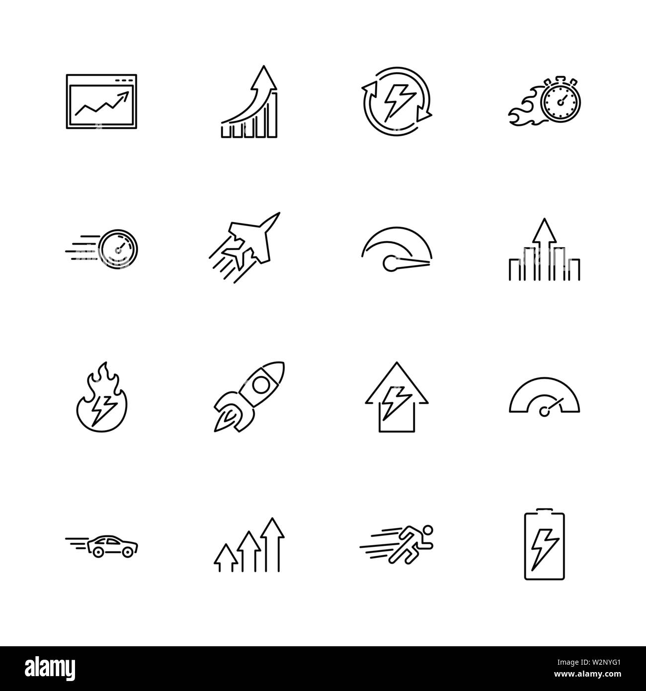 La performance, la productivité contours icons set - symbole noir sur ...