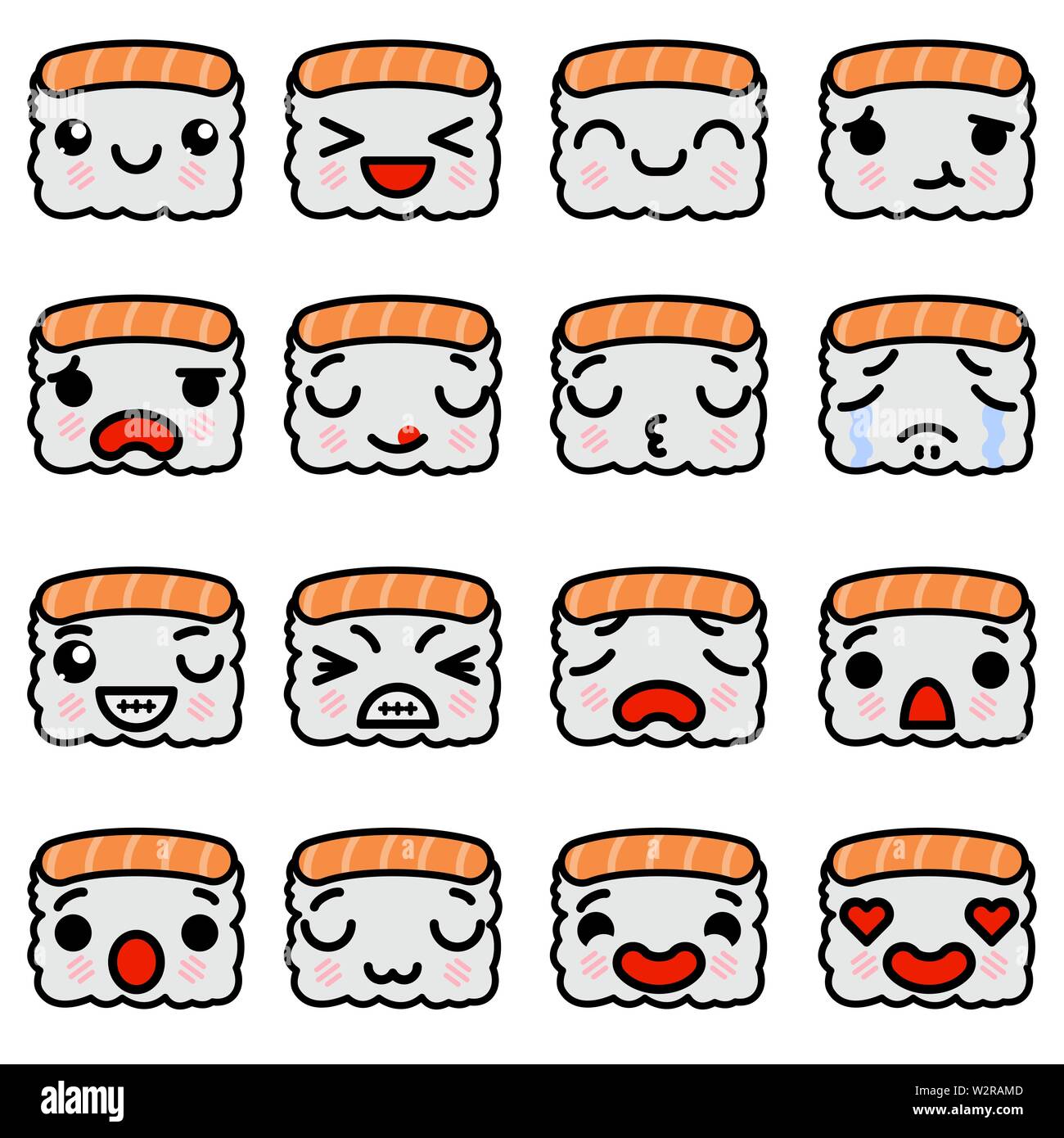 Ensemble d'icônes emoji sushi avec différentes émotions Vector ...