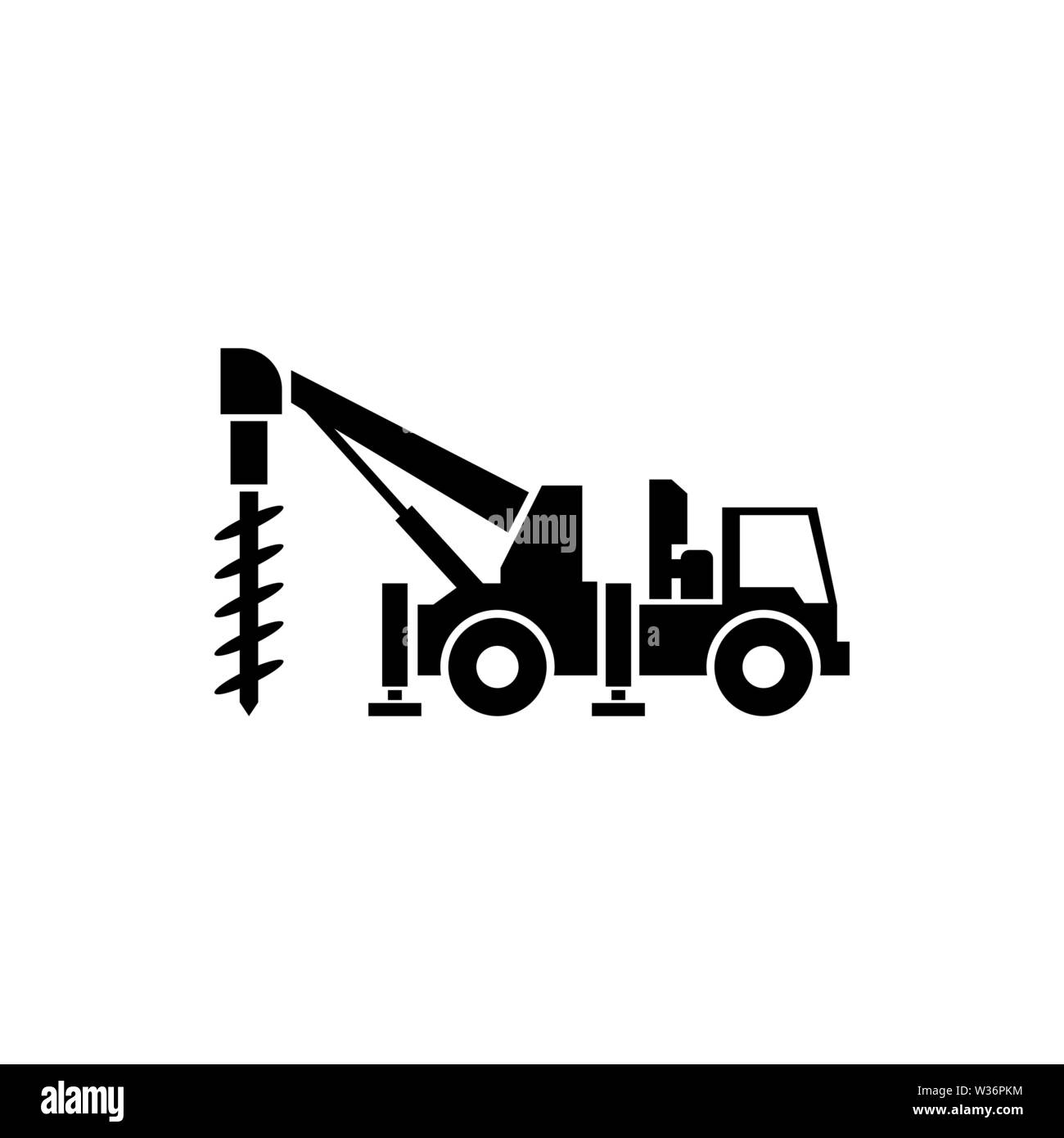 Chariot de forage. Icône vecteur plate. Simple symbole noir sur fond ...