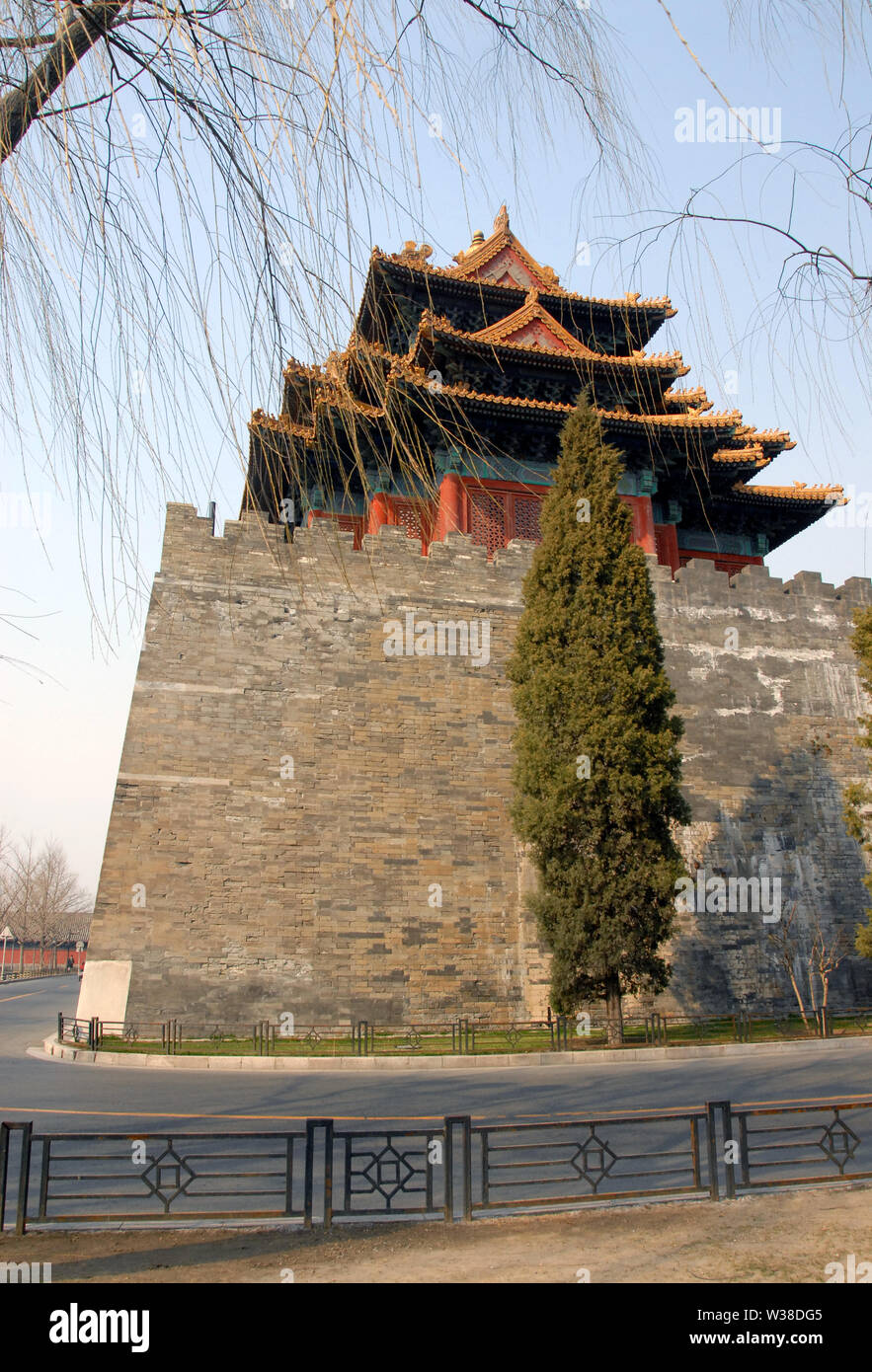 La Cité Interdite, Beijing, Chine. Une tour d'angle vu de l'extérieur ...