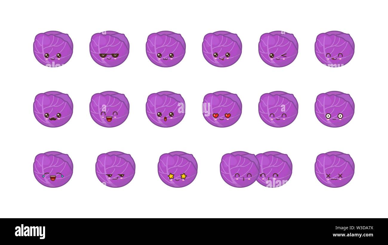 Chou rouge kawaii cute Mascot. Définir les expressions des visages des ...