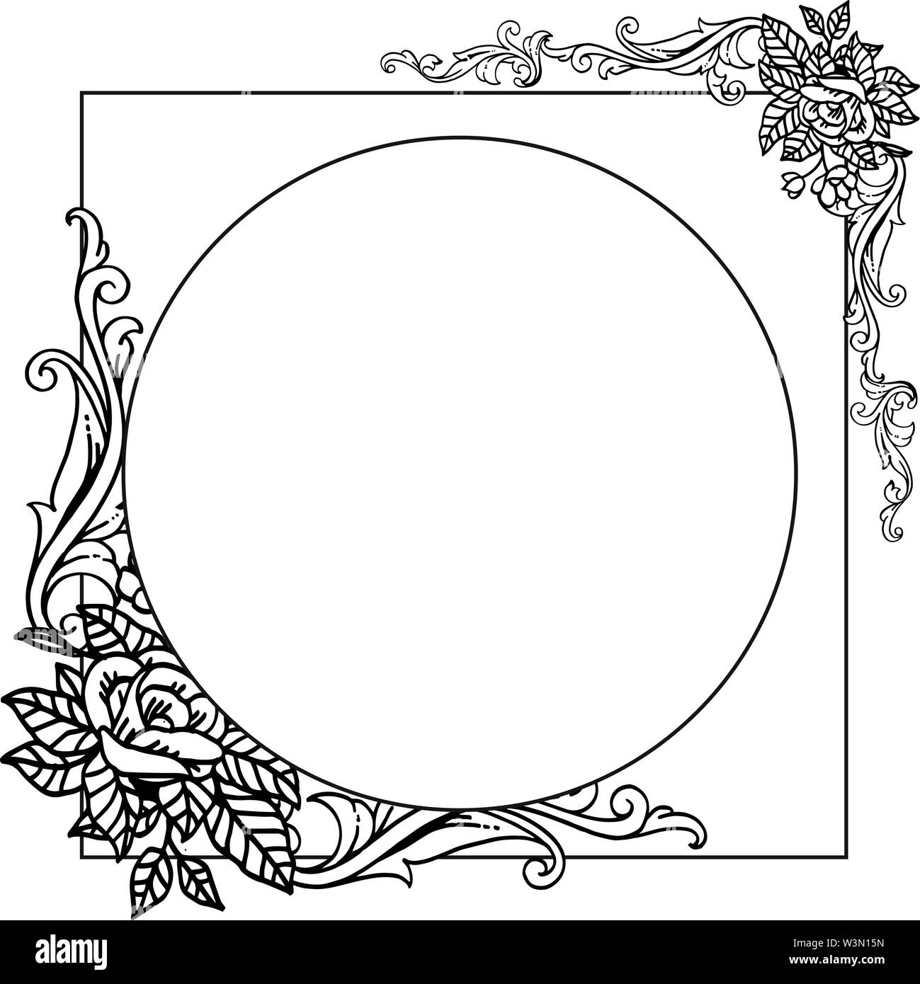 Les feuilles de style et floral frame, isolé sur fond blanc. Vector ...