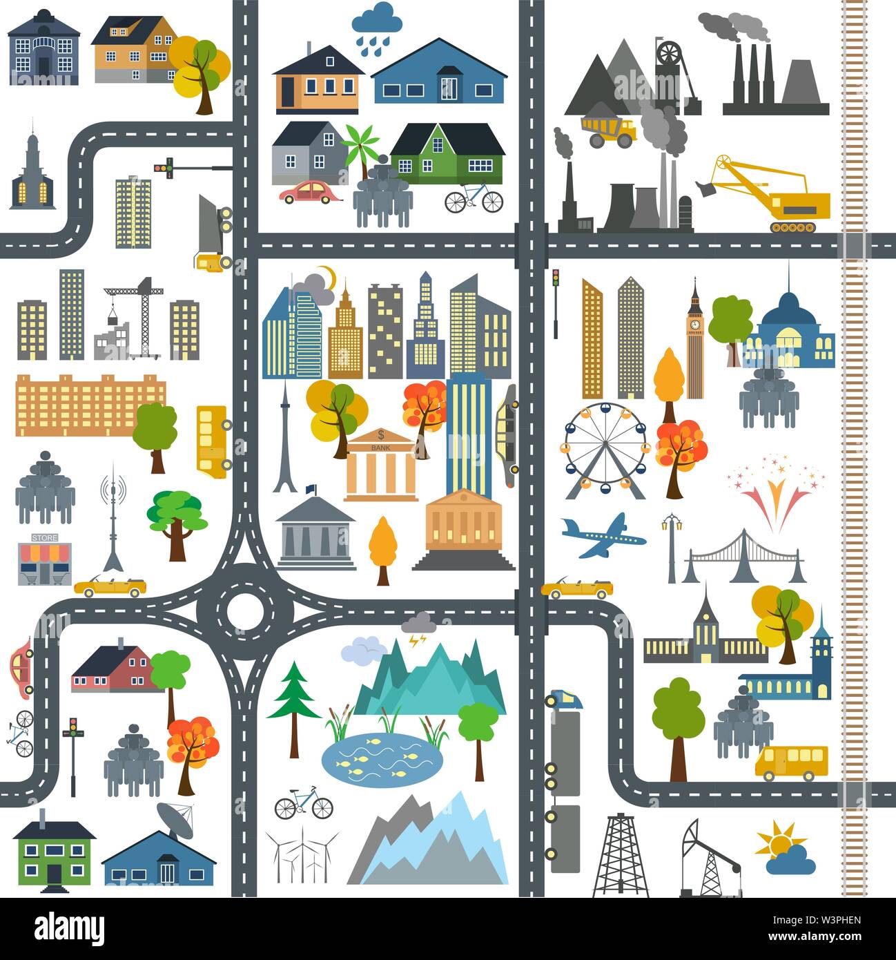 Plan de la ville génératrice. Plan de ville par exemple. Éléments pour ...