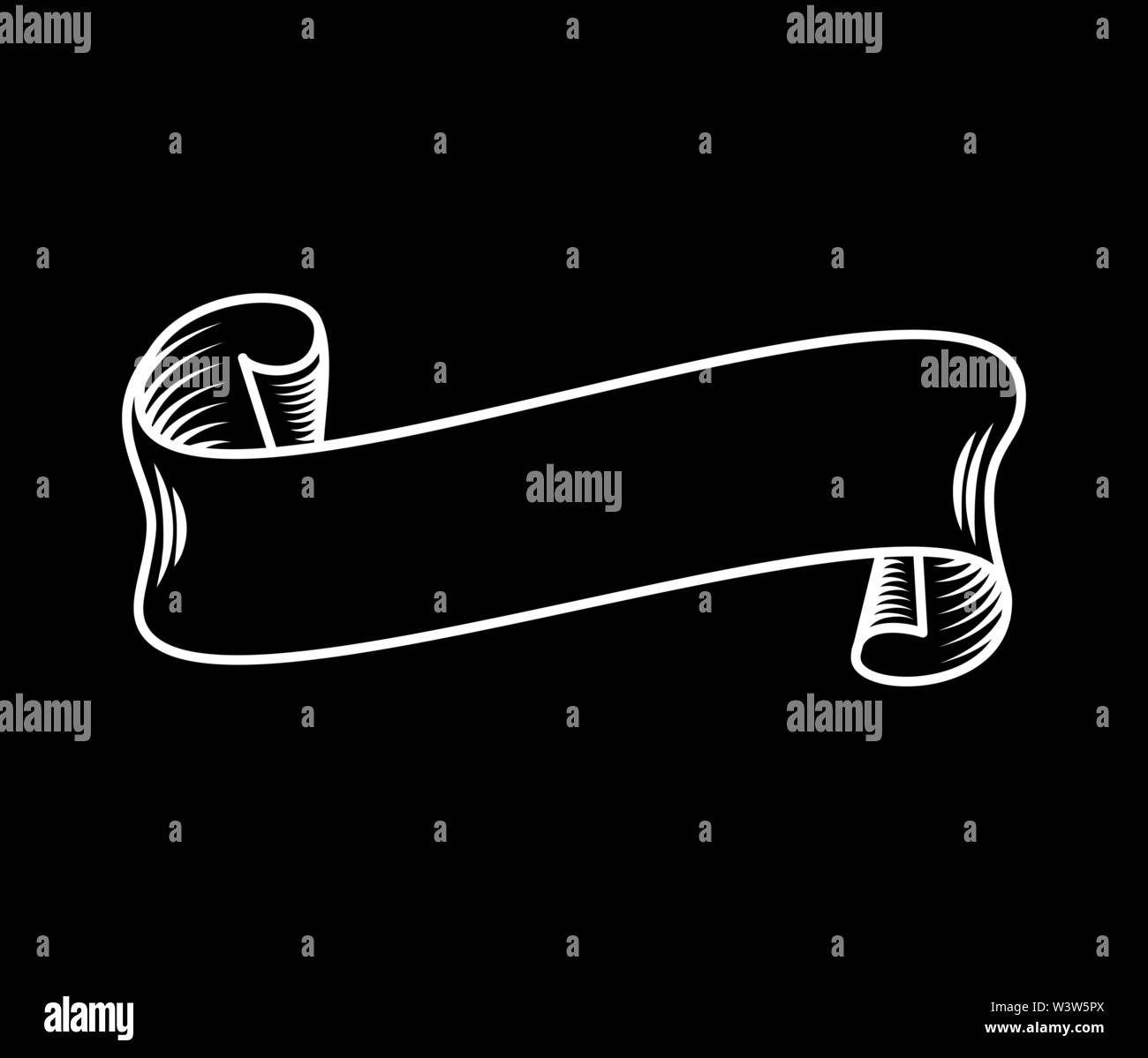 Ruban blanc sur le noir, hand drawn vector détaillée ruban de ...