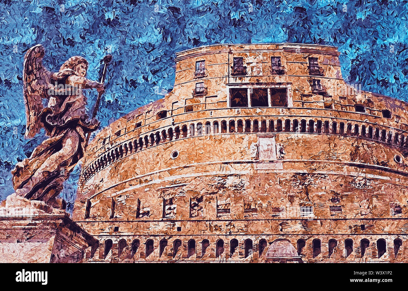 Une vue incroyable en noir et blanc du célèbre mausolée d'Hadrien, dans ...