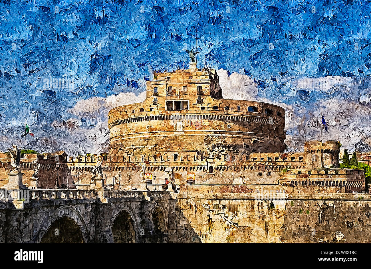 Une vue incroyable en noir et blanc du célèbre mausolée d'Hadrien, dans ...