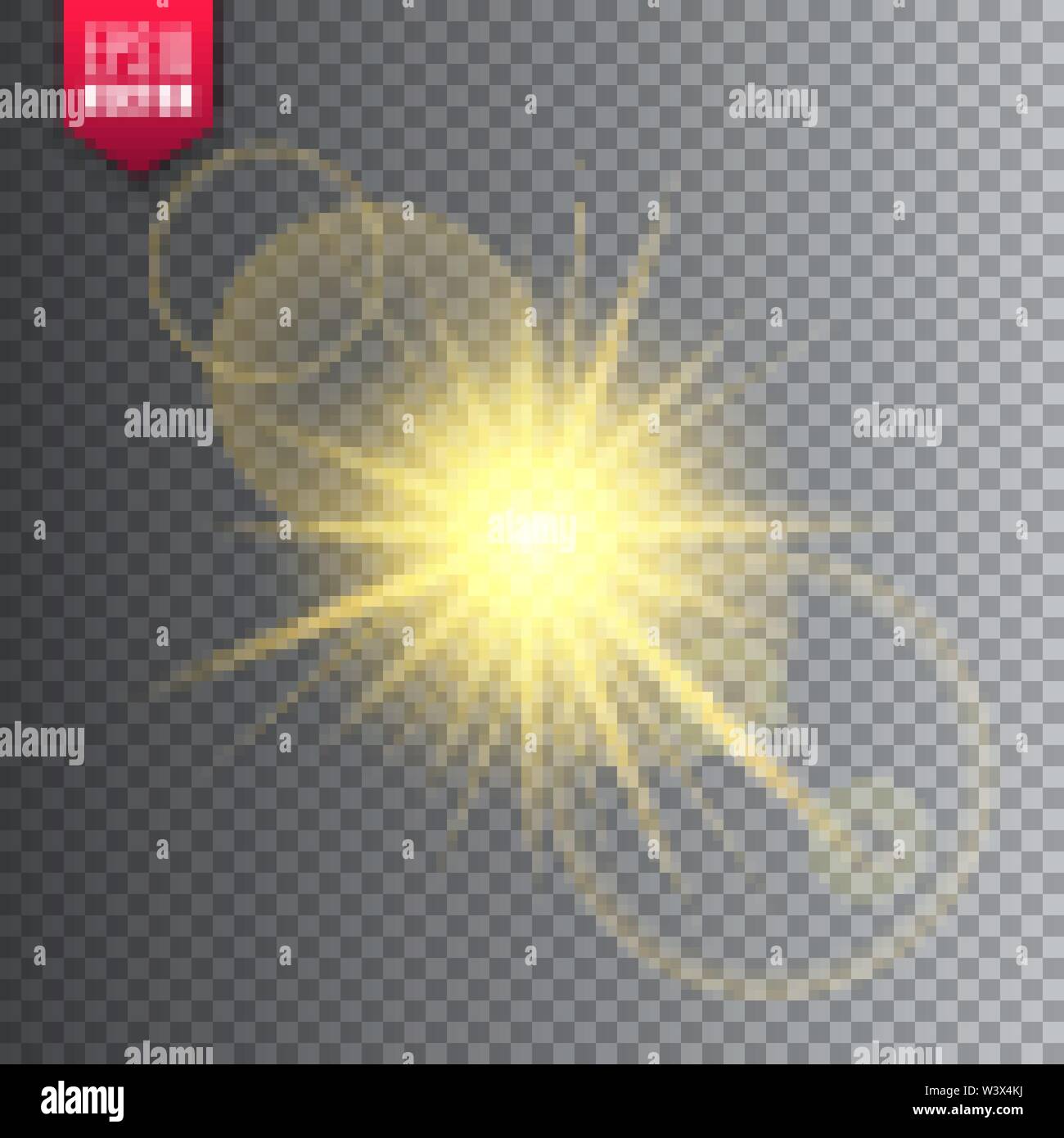 Lumière rougeoyante sur fond transparent. Effet lens flare. Flash ...