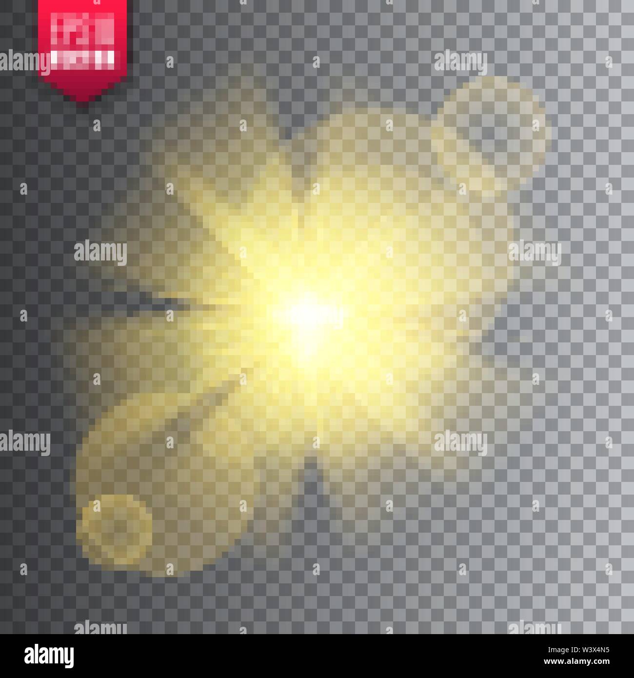 Lumière rougeoyante sur fond transparent. Effet lens flare. Flash ...