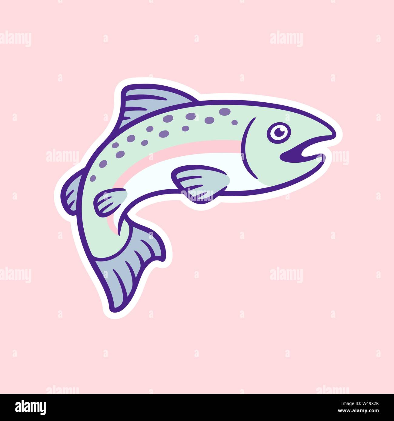 Caricature dessin de saumon sur fond rose. Poissons dessinés à la main ...