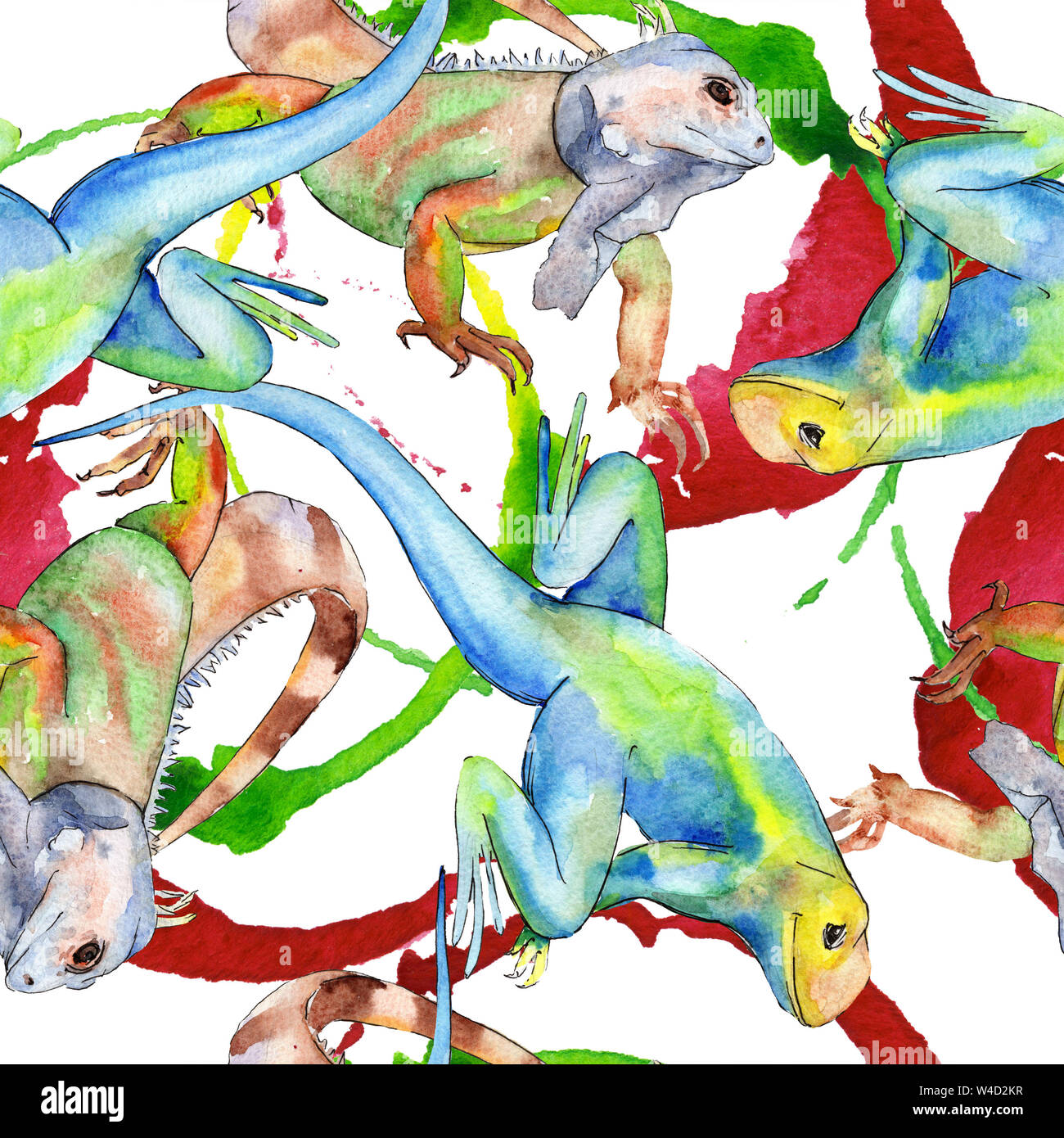 Iguana exotiques animal sauvage. Contexte aquarelle illustration set ...
