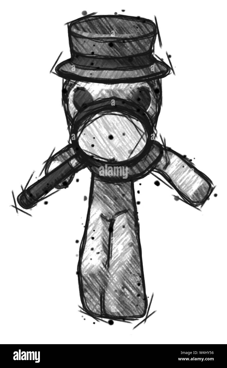 La peste à l'homme médecin croquis vers le bas à travers une loupe ...