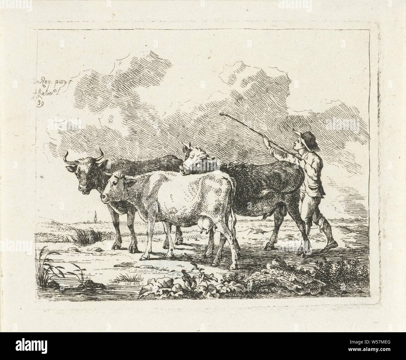 Agriculteur avec trois vaches, vache (ouvriers), Frédéric Théodore ...