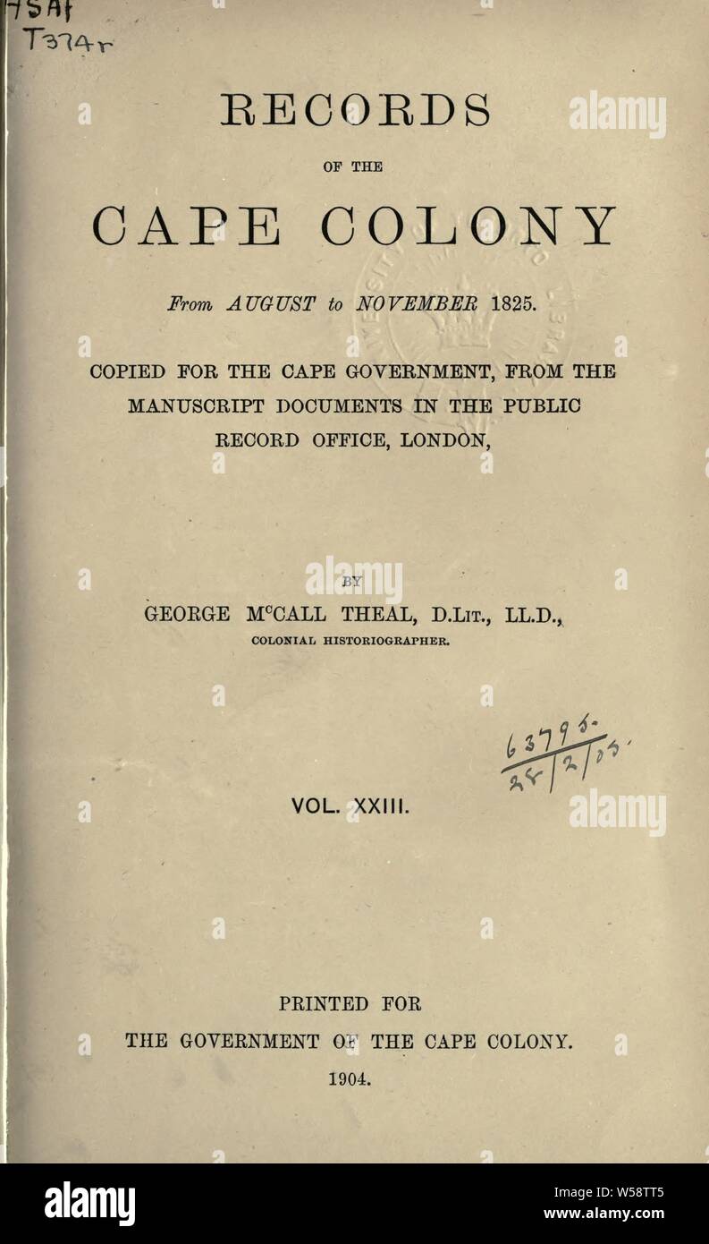 Dossiers de la Colonie du Cap 1793-1831 pour la copié à partir de la ...