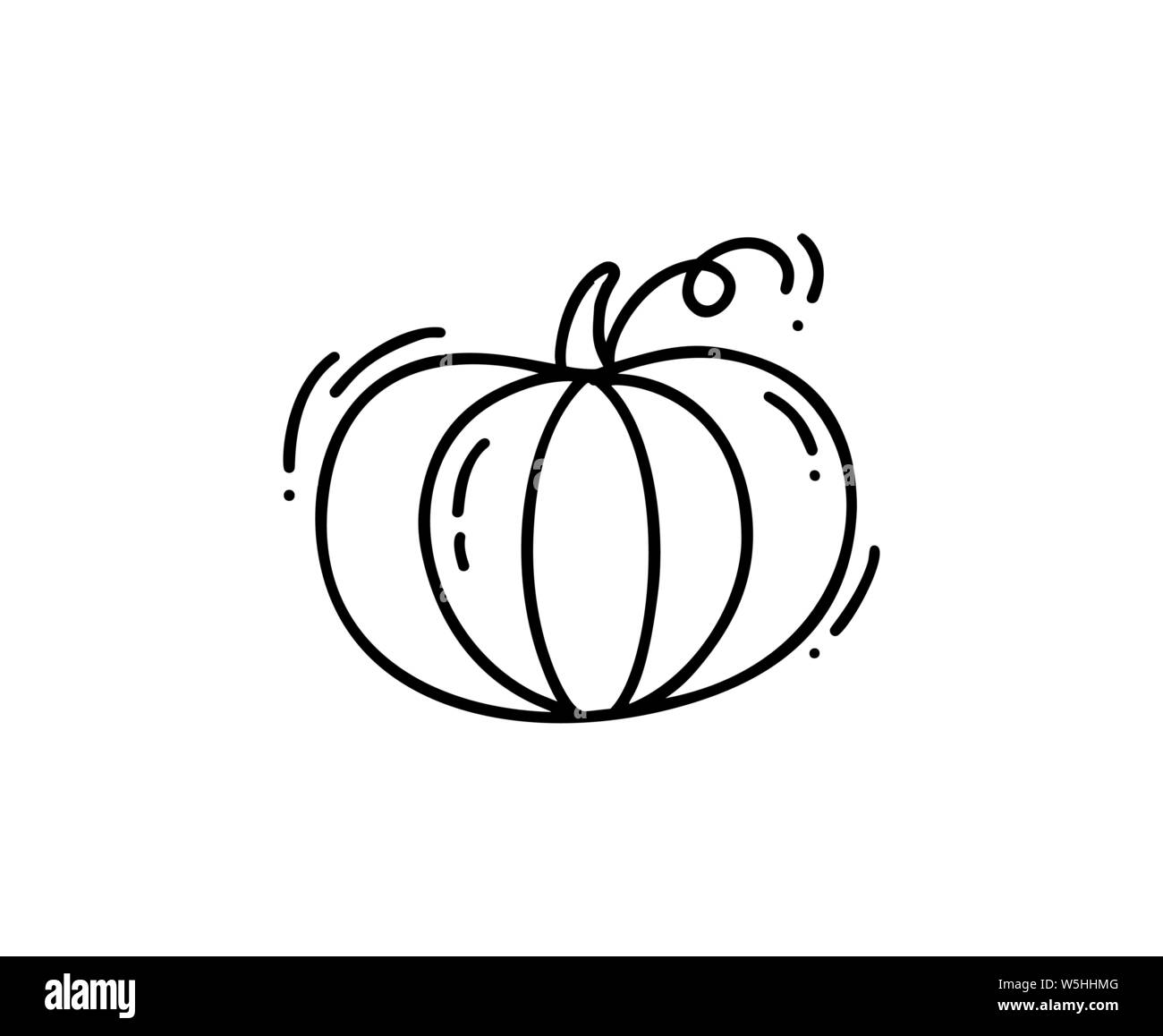 Citrouille contour monolines isolé sur fond blanc. Doodle vecteur ...