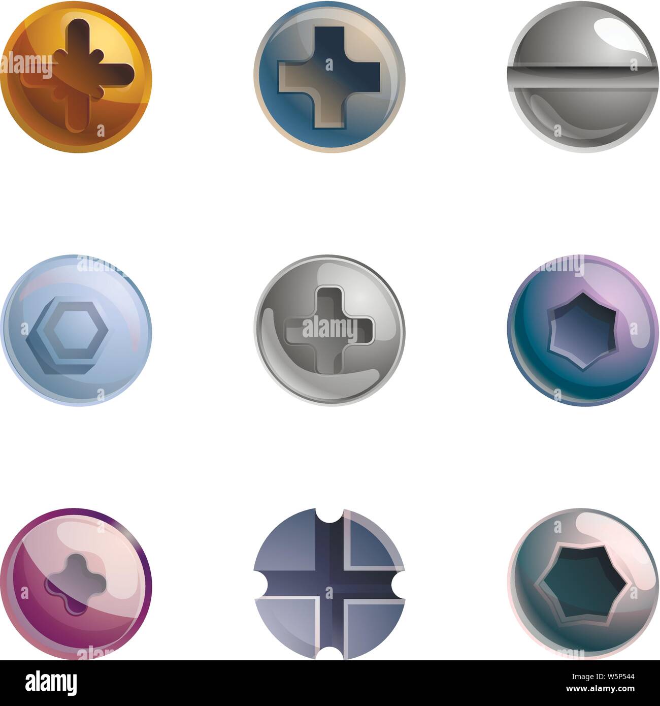 Tête de vis icon set. Cartoon Ensemble de 9 tête de vis vector icons ...