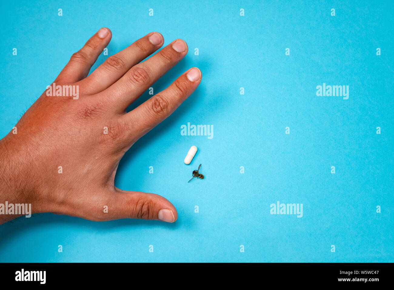 Piqué par la main des hommes et des abeilles pour le gonflement des ...