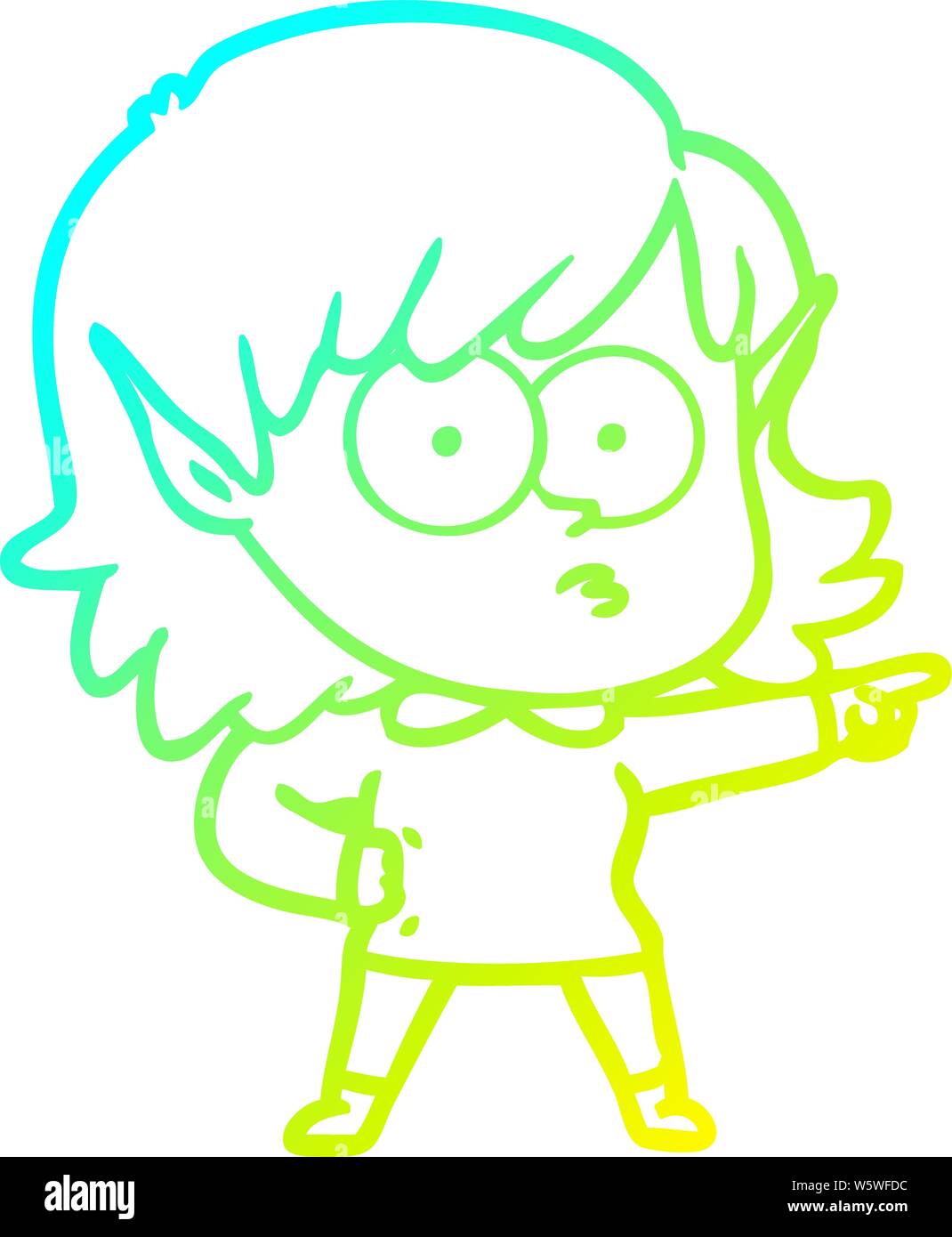 Ligne de gradient froid dessin d'une caricature elf fille du regard et ...