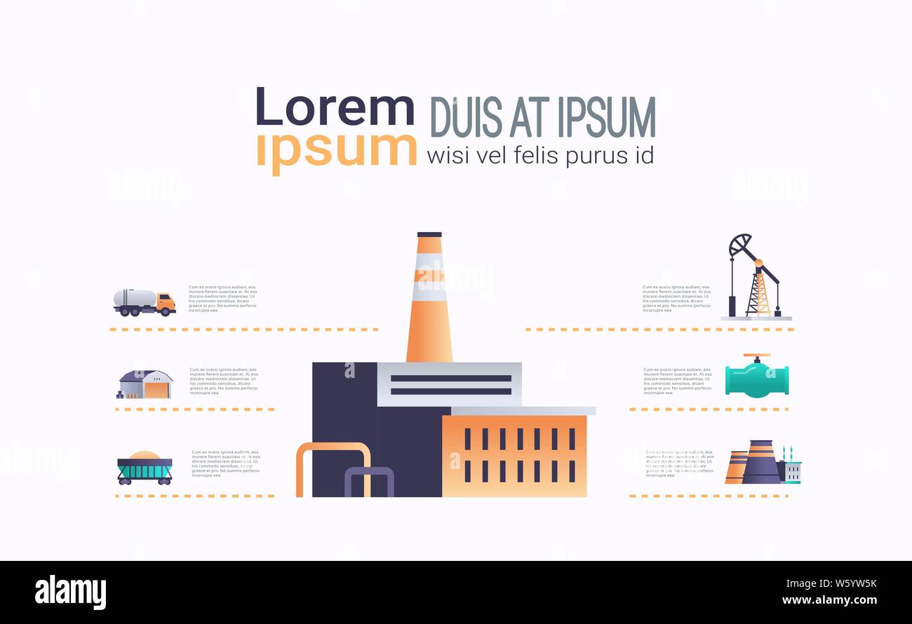 Icône de l'usine usine modèle infographique avec tuyau d'alimentation ...