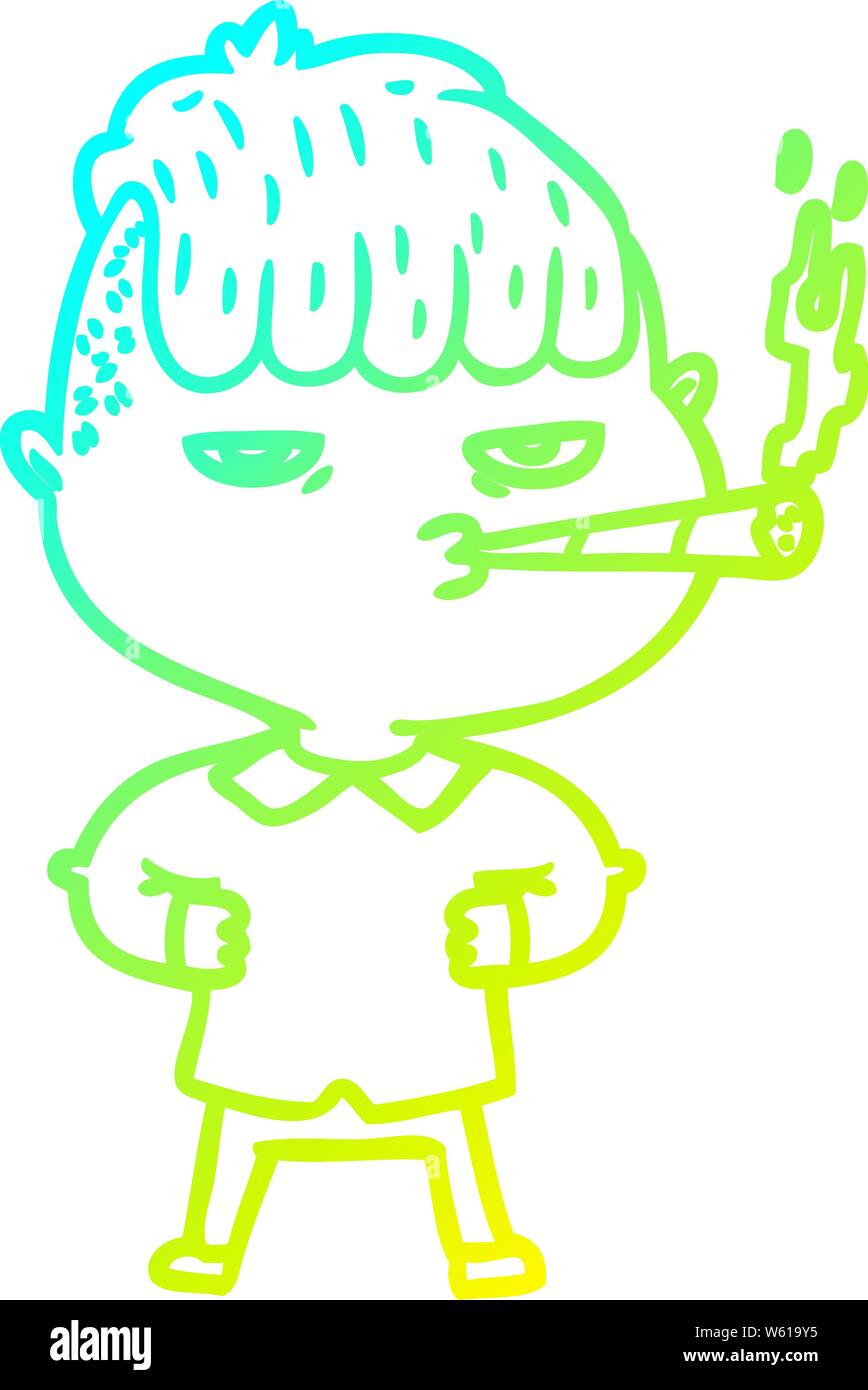 Ligne de gradient froid dessin d'une caricature man smoking Image ...