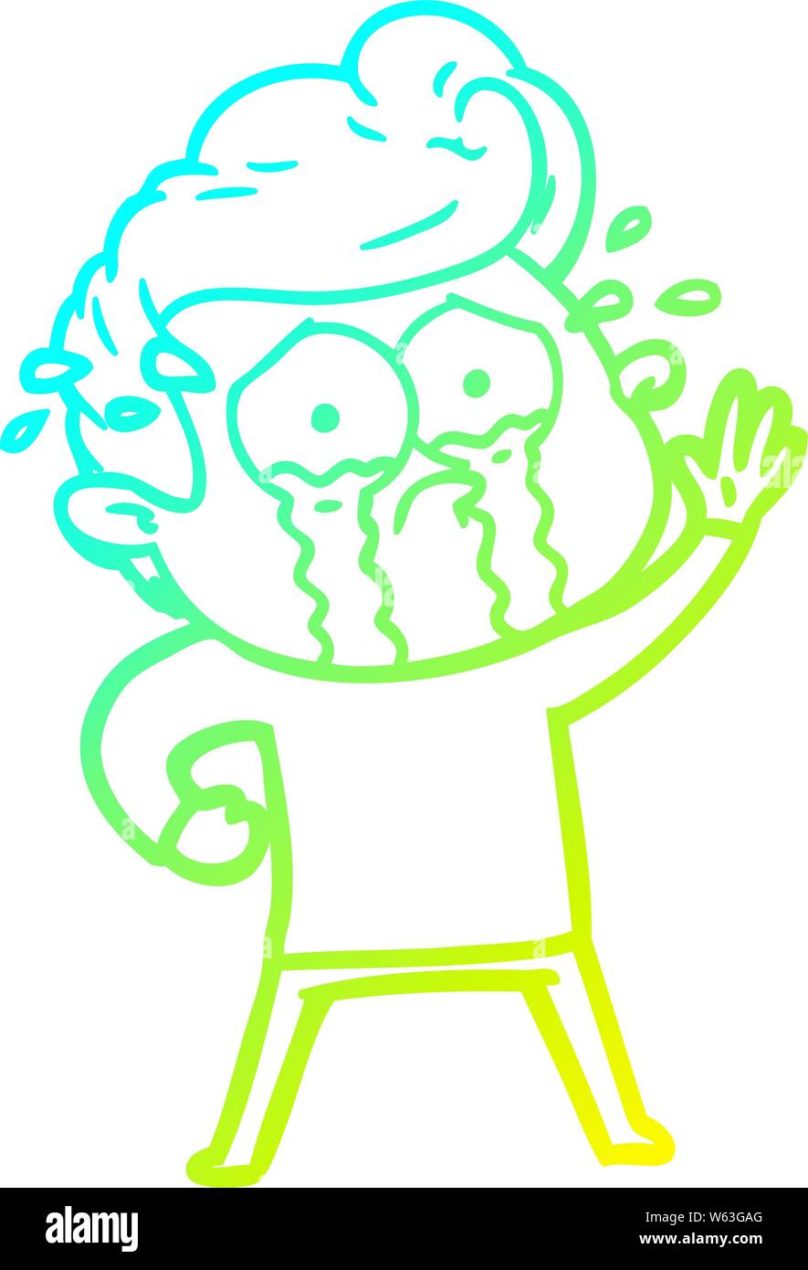 Ligne de gradient froid dessin d'une caricature de pleurer l'homme ...