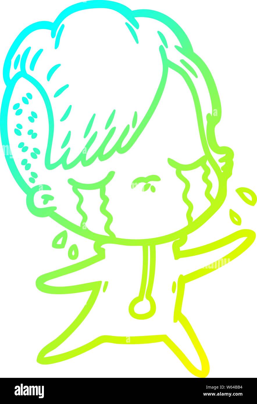 Ligne de gradient froid dessin d'une caricature crying girl vêtements ...