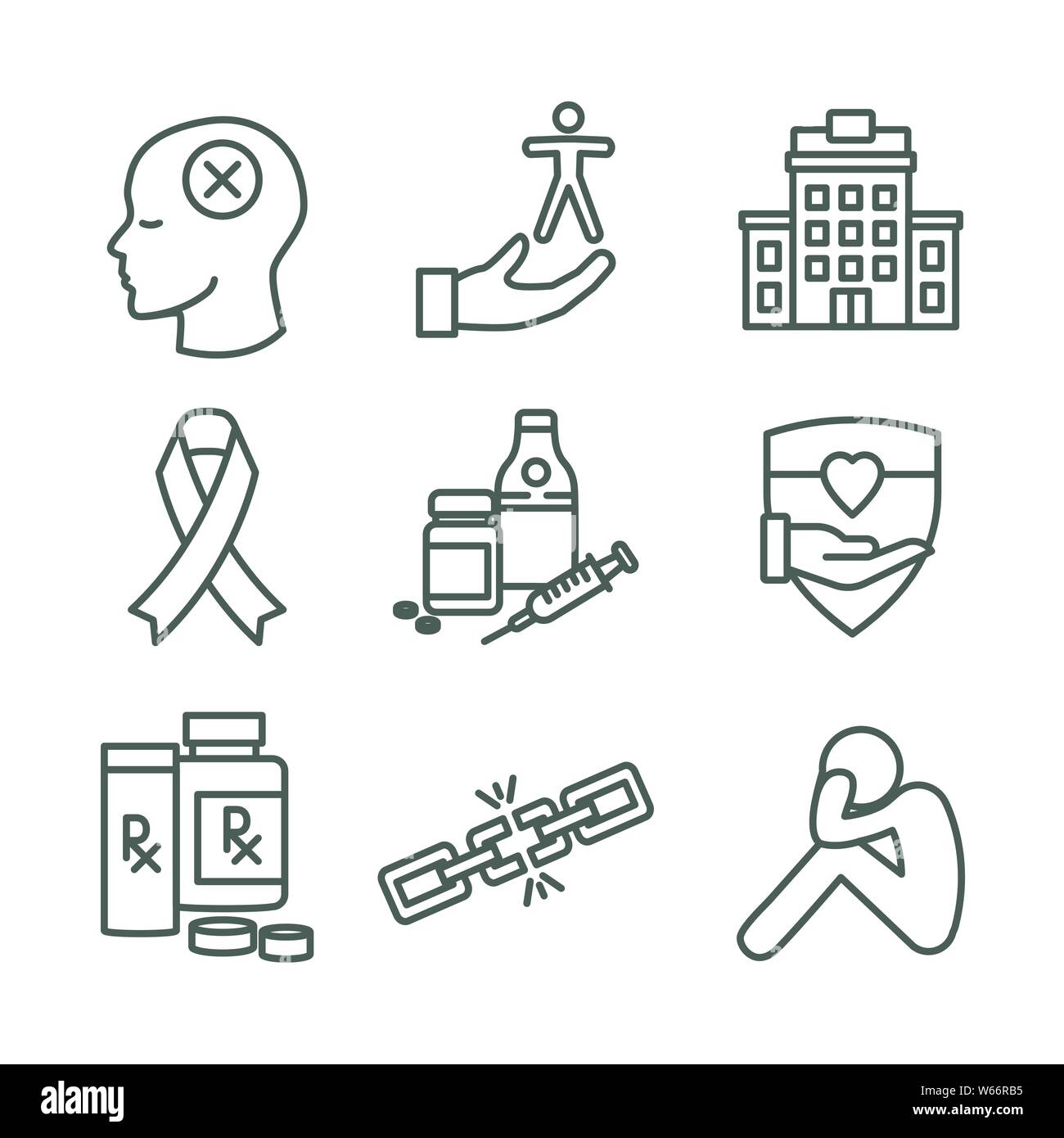 La dépendance à la drogue et à l'alcool Icon Set w appuyer ...