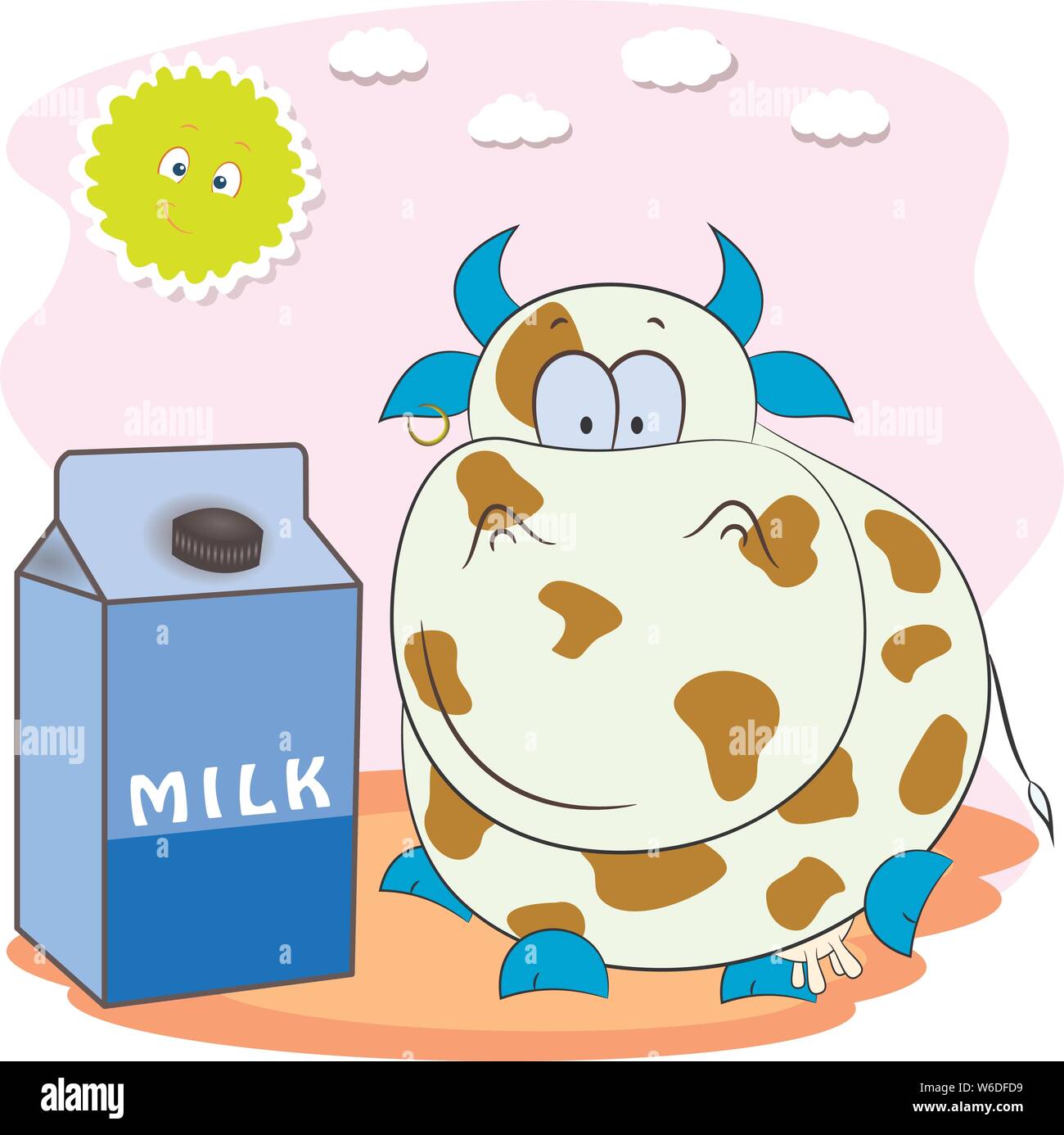 Un pack de lait avec mignon spotted cow. cartoon vector illustration ...